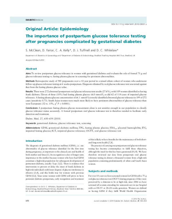 (PDF) The importance of postpartum glucose tolerance testing after ...