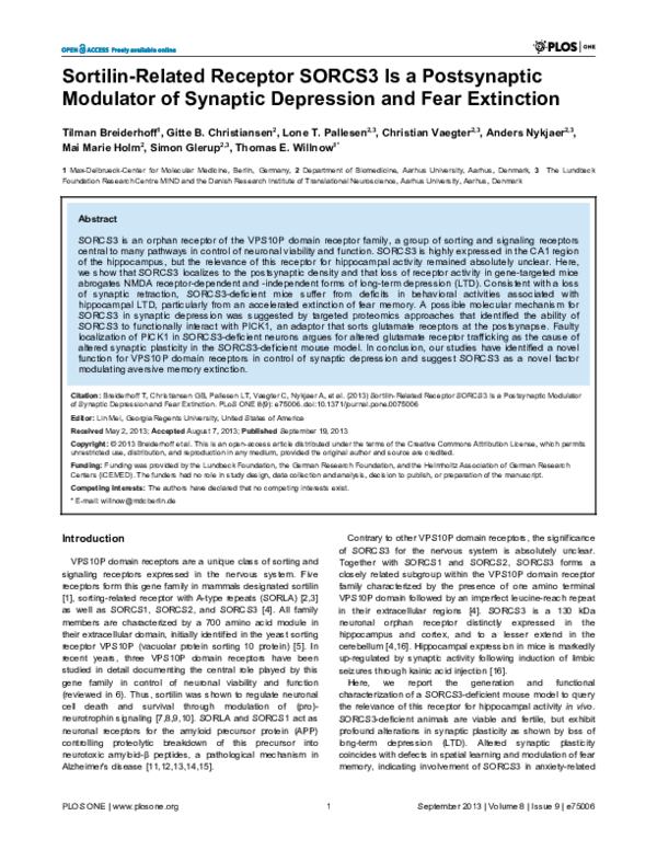 (PDF) Sortilin-Related Receptor SORCS3 Is a Postsynaptic Modulator of ...