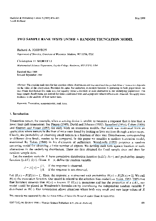 (PDF) Two sample rank tests under a random truncation model