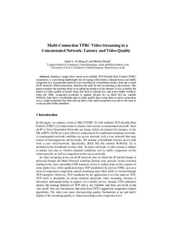 (PDF) Multi-connection TFRC Video Streaming in a Concatenated Network ...