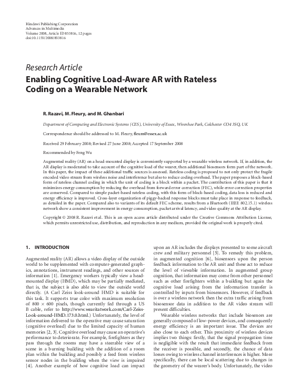 Pdf Enabling Cognitive Load Aware Ar With Rateless Coding On A