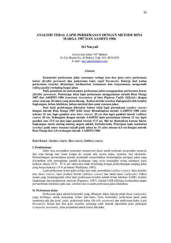 (PDF) ANALISIS TEBAL LAPIS PERKERASAN DENGAN METODE BINA MARGA 1987 DAN AASHTO 1986
