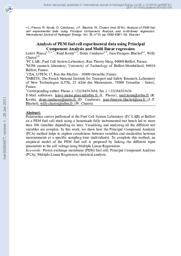 (PDF) Analysis of PEM fuel cell experimental data using principal component analysis and multi ...