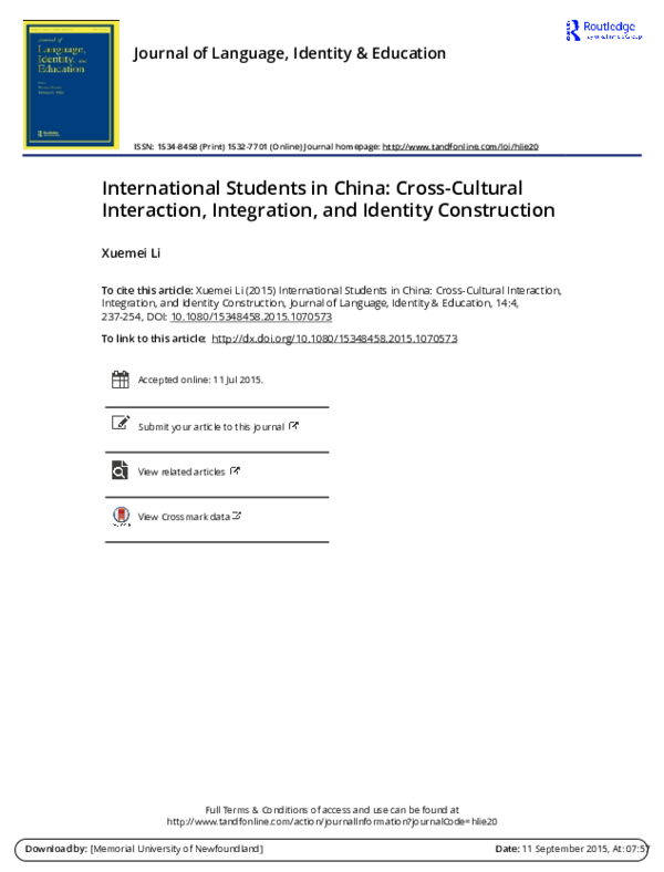 (PDF) International Students in China: Cross-Cultural Interaction ...