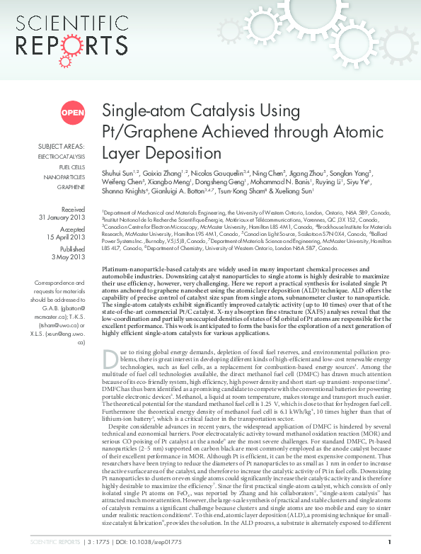 (PDF) Single-atom Catalysis Using Pt/Graphene Achieved through Atomic Layer Deposition