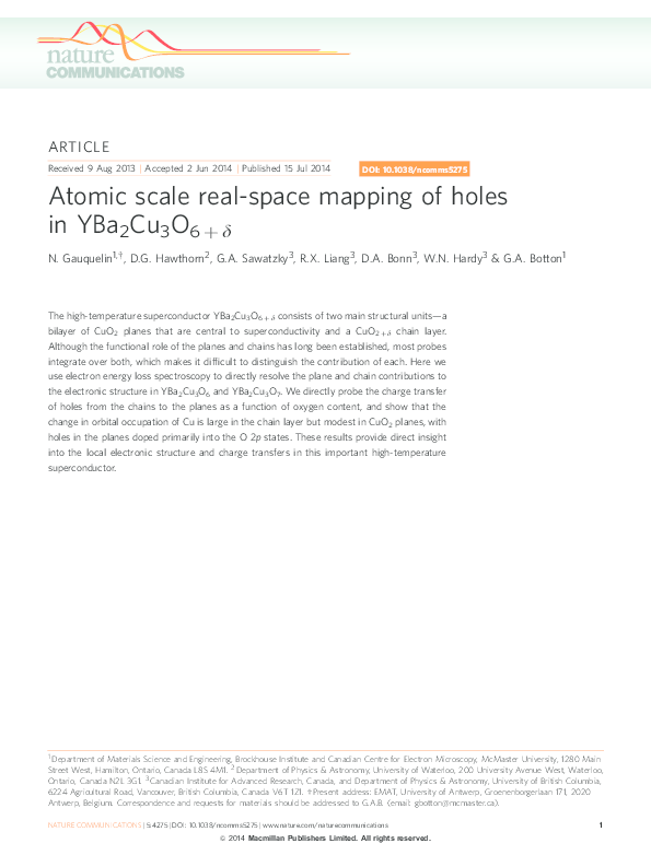 (PDF) Atomic scale real-space mapping of holes in YBa2Cu3O(6+δ)