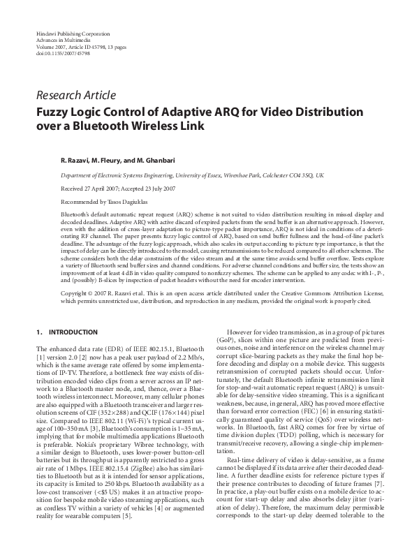 (PDF) Fuzzy logic control of adaptive ARQ for video distribution over a ...