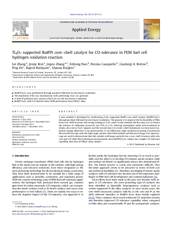 (PDF) Ti4O7 supported Ru@Pt core–shell catalyst for CO-tolerance in PEM ...
