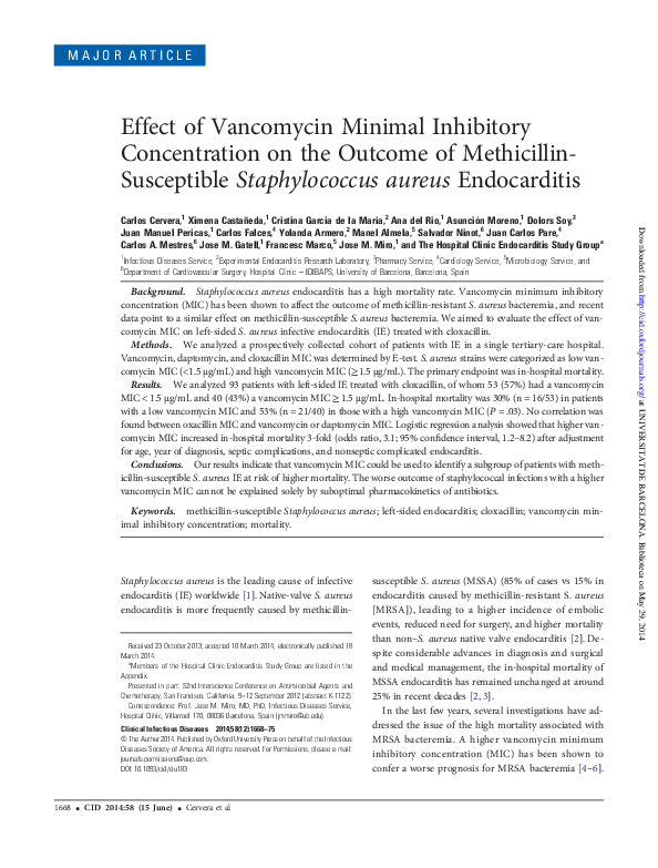 Pdf Effect Of Vancomycin Minimal Inhibitory Concentration On The Outcome Of Methicillin