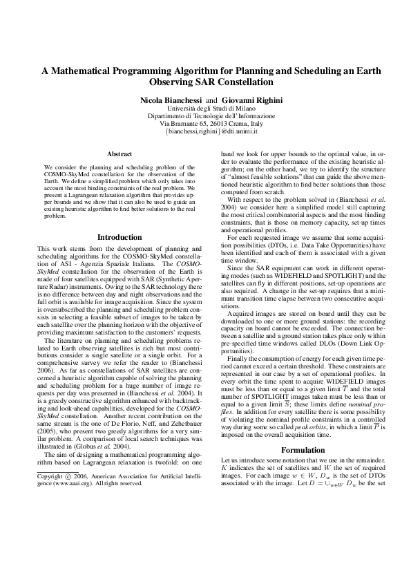 Pdf A Mathematical Programming Algorithm For Planning And Scheduling