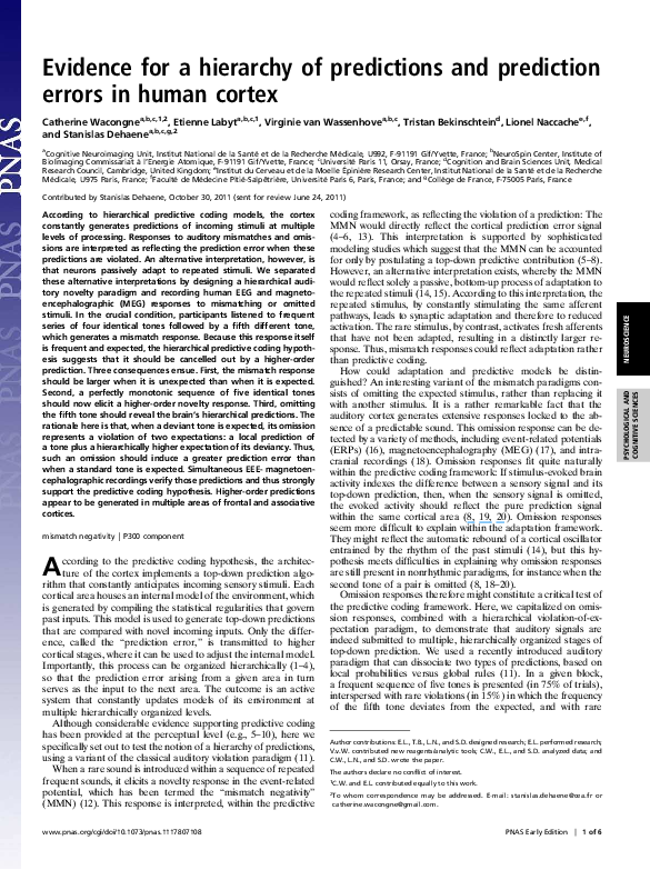 (PDF) Evidence for a hierarchy of predictions and prediction errors in human cortex