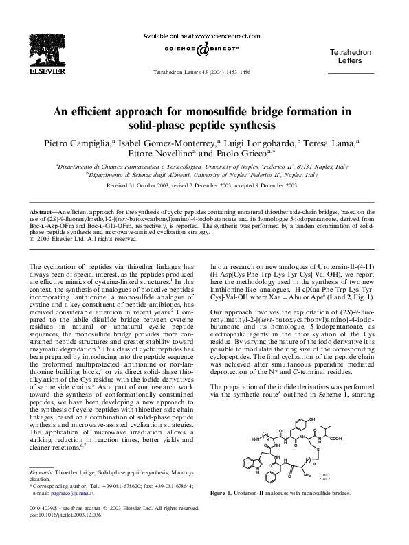 (PDF) An efficient approach for monosulfide bridge formation in solid ...