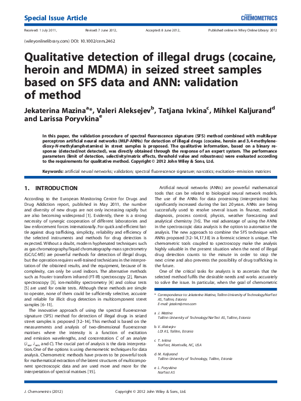 (PDF) Qualitative detection of illegal drugs (cocaine, heroin and MDMA) in seized street samples ...