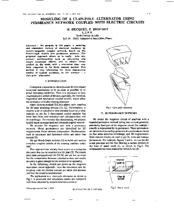 Pdf Modeling Of A Claw Pole Alternator Using Permeance Network Coupled With Electric Circuits