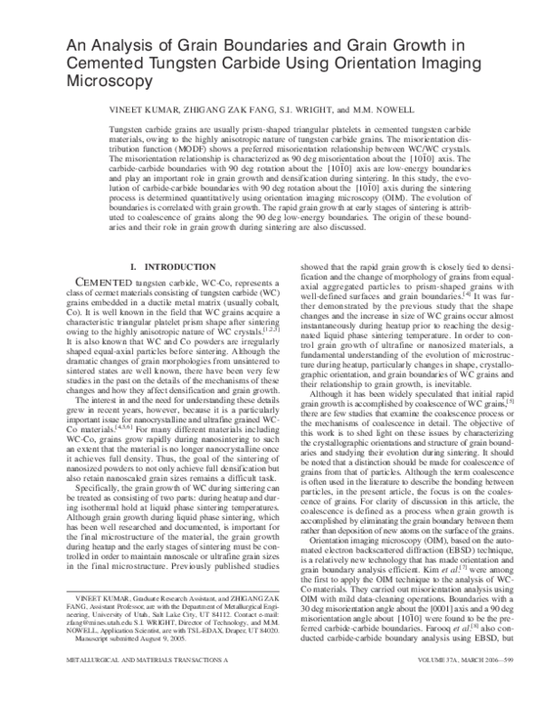 (PDF) An analysis of grain boundaries and grain growth in cemented tungsten carbide using ...