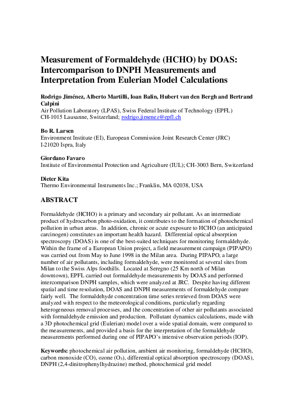 (PDF) Measurement of formaldehyde (HCHO) by DOAS: Intercomparison to ...