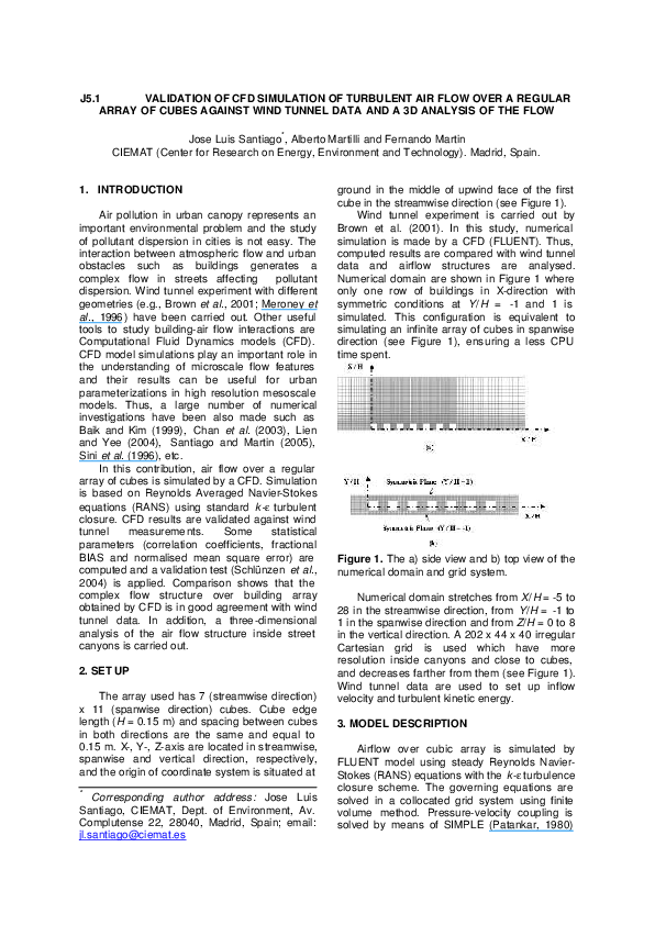 (PDF) J5. 1 Validation of CFD Simulation of Turbulent Air Flow Over a Regular Array of Cubes ...