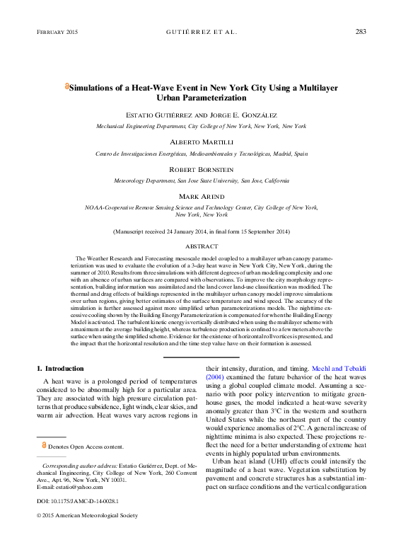 Pdf Simulations Of A Heat Wave Event In New York City Using A Multilayer Urban