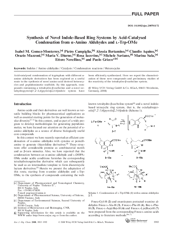 (PDF) Synthesis of Novel Indole-Based Ring Systems by Acid-Catalysed ...