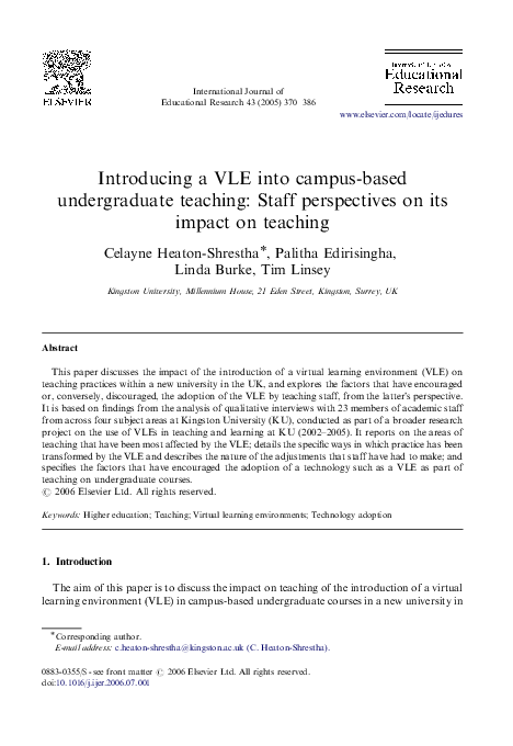 (PDF) Introducing a VLE into campus-based undergraduate teaching: Staff ...