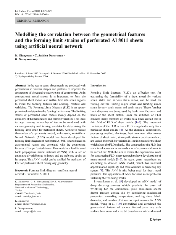 (PDF) Modelling the correlation between the geometrical features and ...