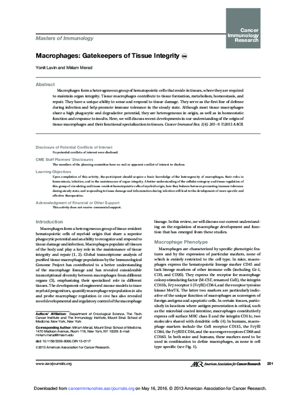 (PDF) Macrophages: Gatekeepers of Tissue Integrity