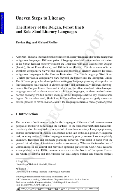 (PDF) Uneven steps to literacy. History of the Dolgan, Forest Enets and ...