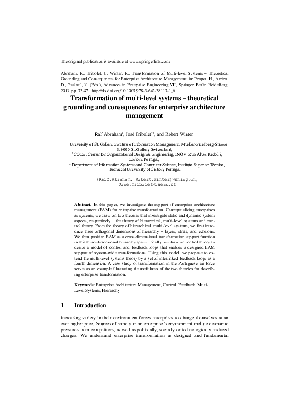 (PDF) Transformation of Multi-level Systems – Theoretical Grounding and ...