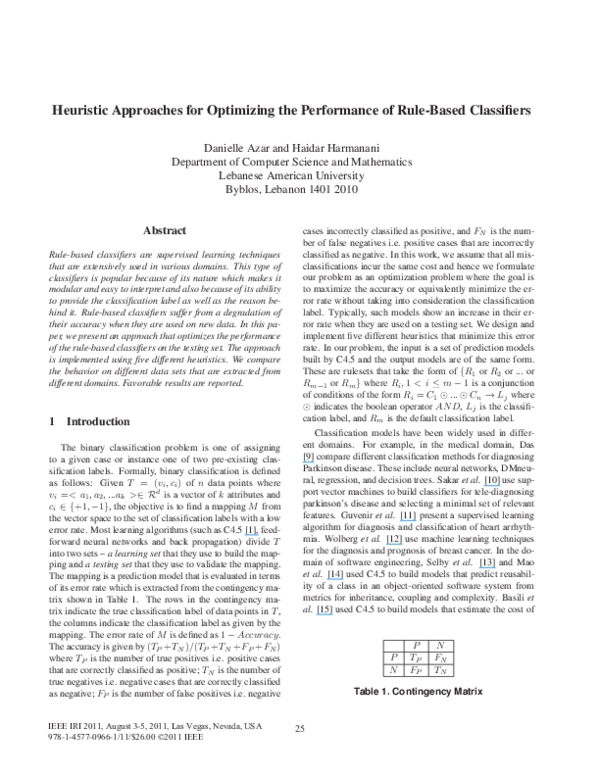Pdf Heuristic Approaches For Optimizing The Performance Of Rule Based Classifiers