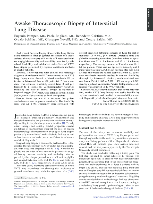 (PDF) Awake Thoracoscopic Biopsy of Interstitial Lung Disease