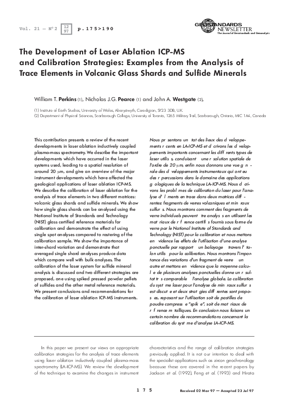 (PDF) The Development of Laser Ablation ICP-MS and Calibration Strategies: Examples from the ...