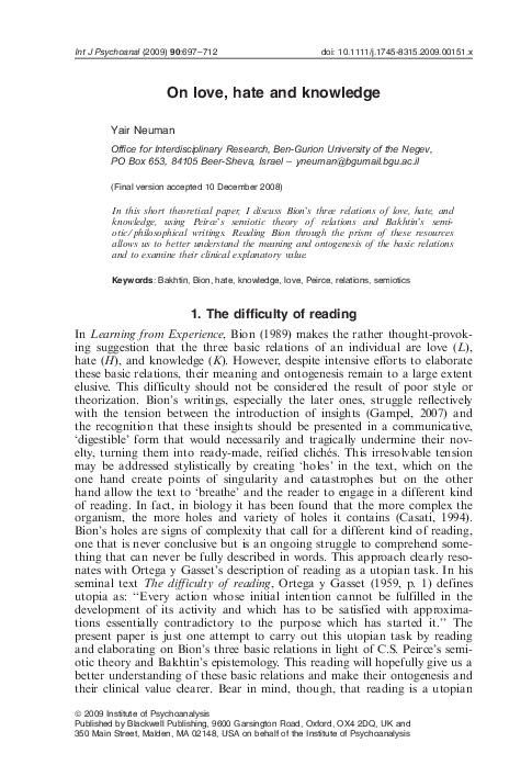 (PDF) On love, hate and knowledge