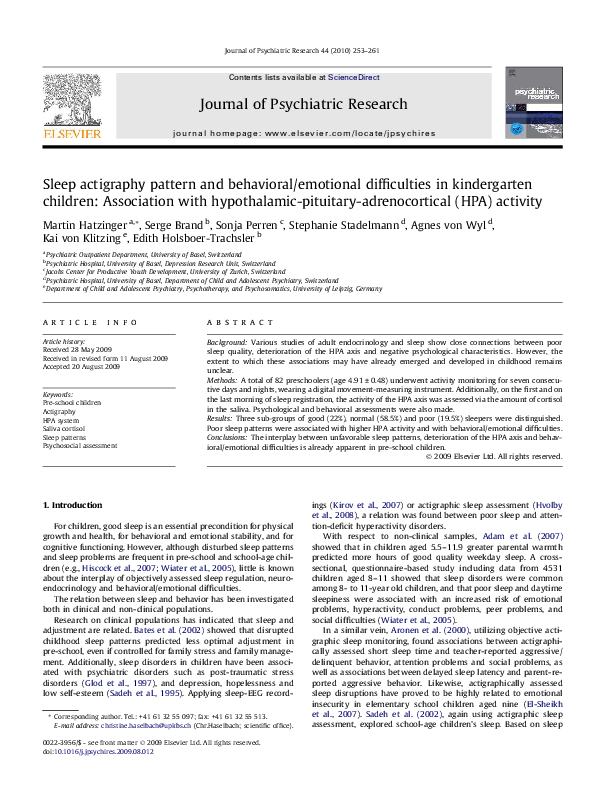(PDF) Sleep actigraphy pattern and behavioral/emotional difficulties in ...