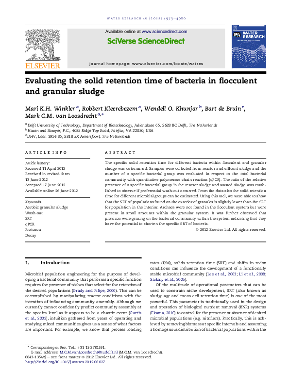 (PDF) Evaluating the solid retention time of bacteria in flocculent and ...