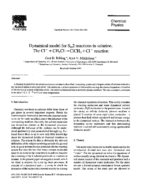 (PDF) Dynamical model for SN2 reactions in solution. The Cl−+CH3Cl → ...