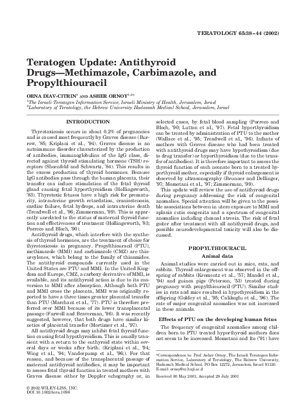 (PDF) Teratogen update: antithyroid drugs—methimazole, carbimazole, and ...
