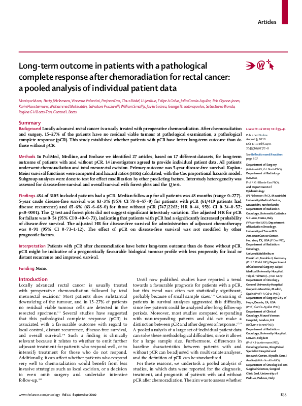 (PDF) Long-term outcome in patients with a pathological complete response after chemoradiation ...