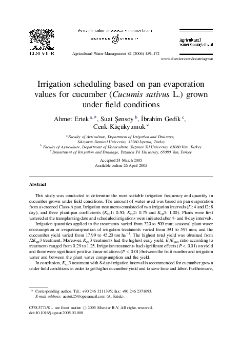 (PDF) Irrigation scheduling based on pan evaporation values for ...