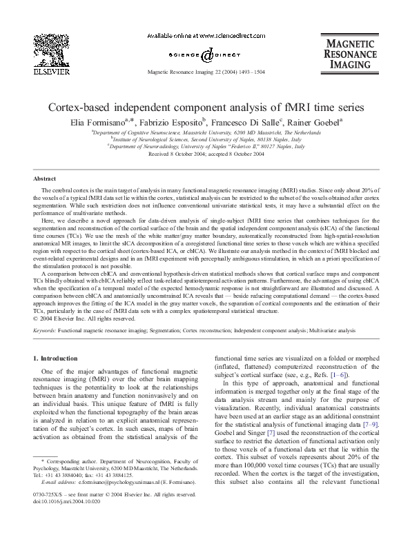 Pdf Cortex Based Independent Component Analysis Of Fmri Time Series