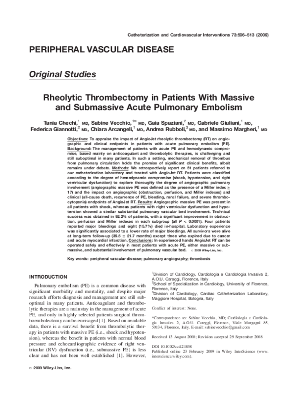 (PDF) Rheolytic thrombectomy in patients with massive and submassive ...