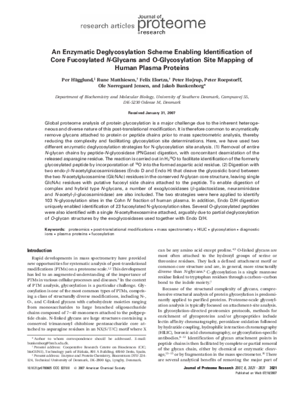 Pdf An Enzymatic Deglycosylation Scheme Enabling Identification Of