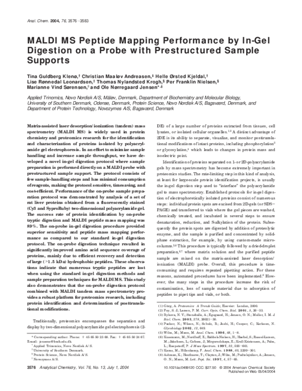 (PDF) MALDI MS Peptide Mapping Performance by In-Gel Digestion on a ...
