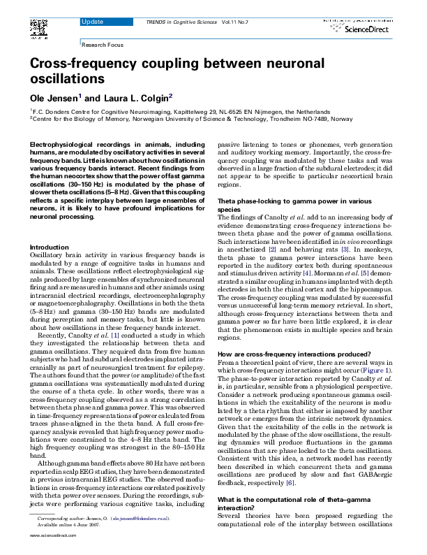 (PDF) Cross-frequency coupling between neuronal oscillations