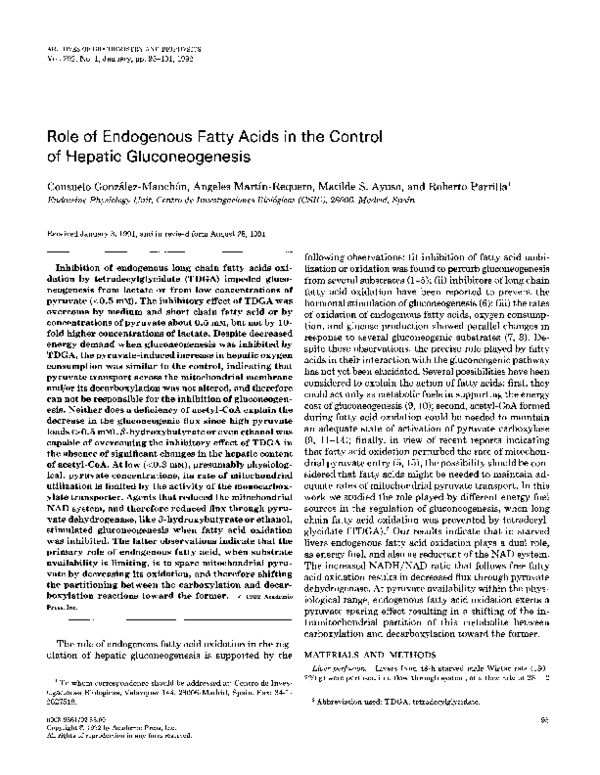 (PDF) Role of endogenous fatty acids in the control of hepatic ...