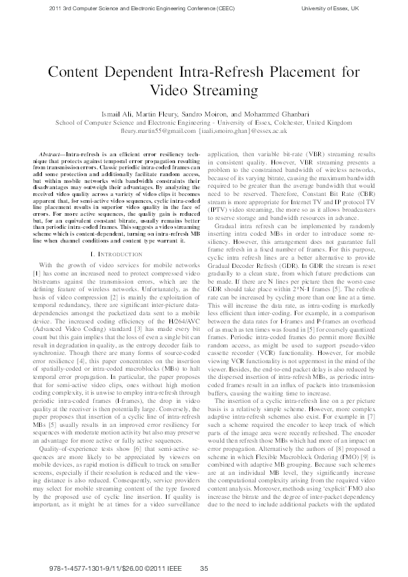 (PDF) Content dependent intra-refresh placement for video streaming
