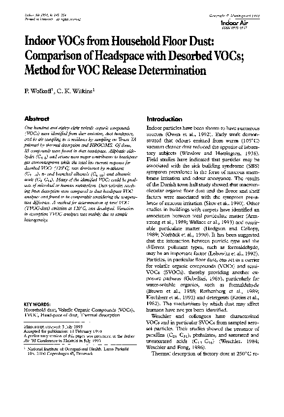 (PDF) Indoor VOCs From Household Floor Dust: Comparison of Headspace ...