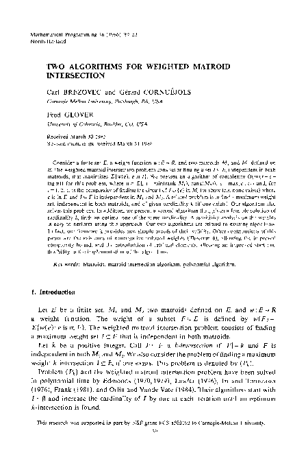 Pdf Two Algorithms For Weighted Matroid Intersection