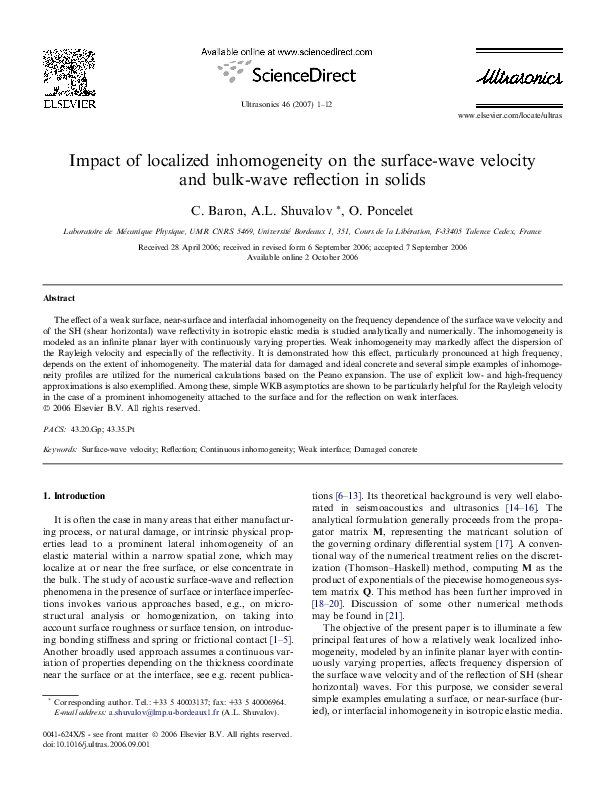 Pdf Impact Of Localized Inhomogeneity On The Surface Wave Velocity And Bulk Wave Reflection In
