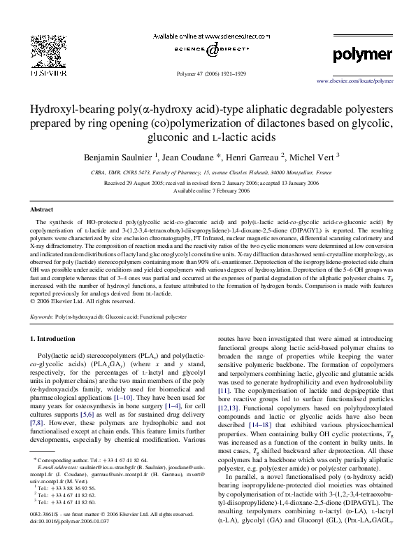 (PDF) Hydroxyl-bearing poly(α-hydroxy acid)-type aliphatic degradable ...