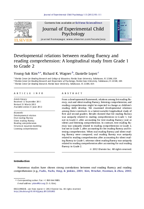 (PDF) Developmental relations between reading fluency and reading comprehension: A longitudinal ...